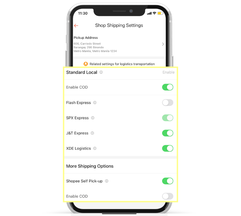 How to enable shipping options? | Shopee PH Seller Education Hub